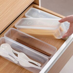 Luxshiny Pasta Storage Container 2pcs Plastic Spaghetti Box Rectangular Noodle Canister With Lid Chopstick Storage Bin Spaghetti Keeper Box for Refrigerator Countertop