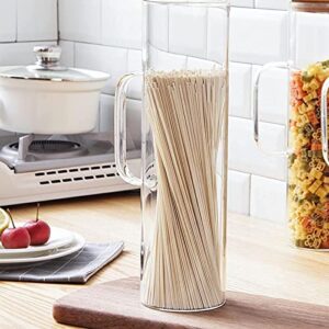 Yiozoi Bamboo Covered Noodle Storage with Handle, High Borosilicate Glass Sealed Kitchen Pasta Food Container