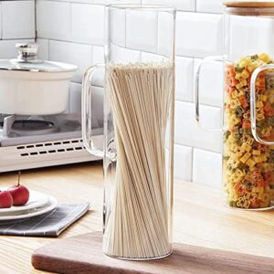 Yiozoi Bamboo Covered Noodle Storage with Handle, High Borosilicate Glass Sealed Kitchen Pasta Food Container