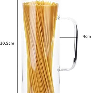 Yiozoi Bamboo Covered Noodle Storage with Handle, High Borosilicate Glass Sealed Kitchen Pasta Food Container