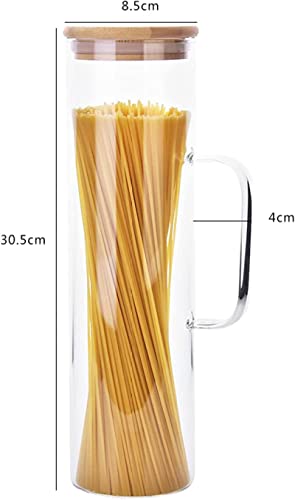 Yiozoi Bamboo Covered Noodle Storage with Handle, High Borosilicate Glass Sealed Kitchen Pasta Food Container