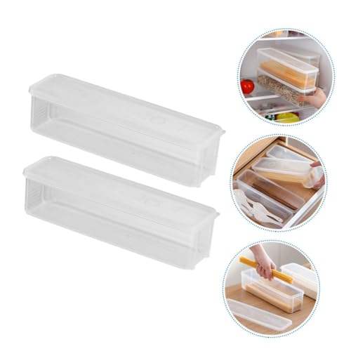 Kichvoe Plastic Storage Bins 2pcs Pasta Storage Containers with Lid Airtight Spaghetti Dry Noodle Grains Cereal Holder Kitchen Food Storage Containers for Pantry Organization Spaghetti Noodles