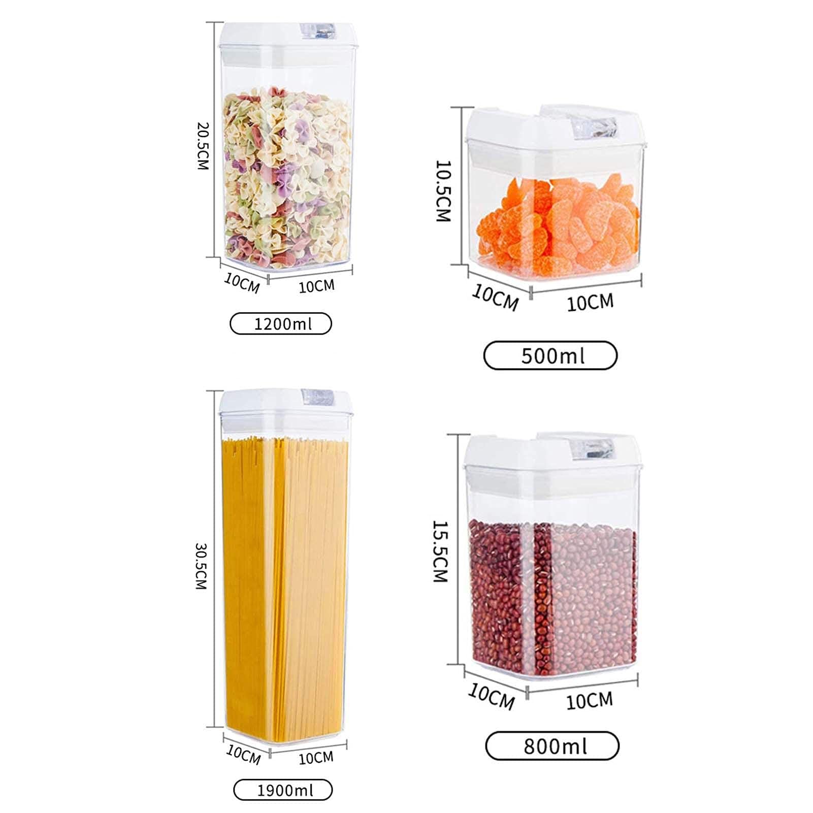 Food Storage Container Set – 5Pcs Plastic Kitchen Organiser – Kitchen Organisation Jars for Cereal, Pasta, Spaghetti, Flour, Rice,C