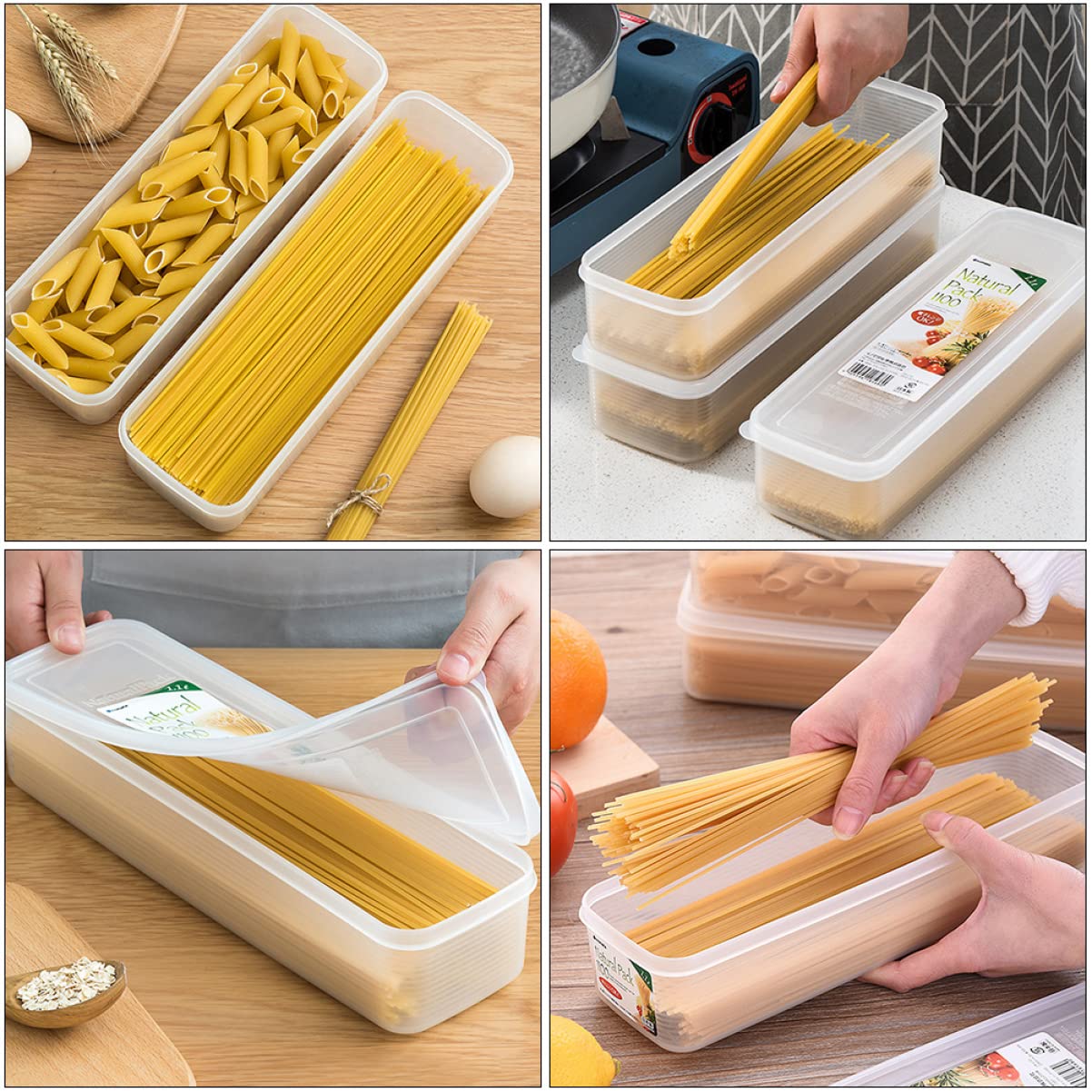 Cabilock Plastic Storage Bins Spaghetti Noodles 3pcs Pasta Container Spaghetti Noodle Storage Spaghetti Keeper Box Kitchen Pantry Storage Noodle Storage Container Storage Drawers re-usable