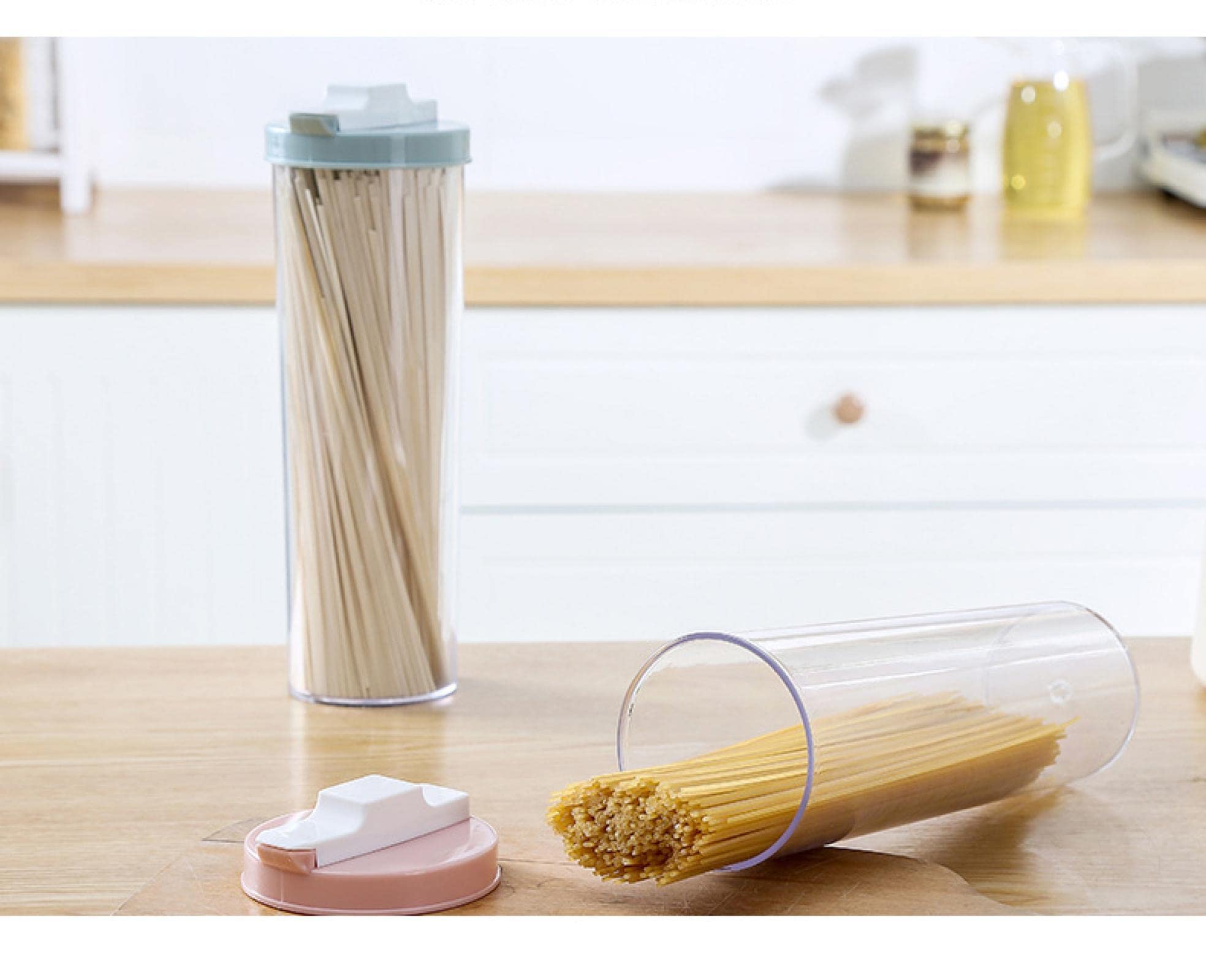 EUBIE Kitchen Storage Box Creative Storage jar Sealed Storage Noodles Kitchen Hanging Noodle Storage Box Round Pasta Storage Bucket Blue