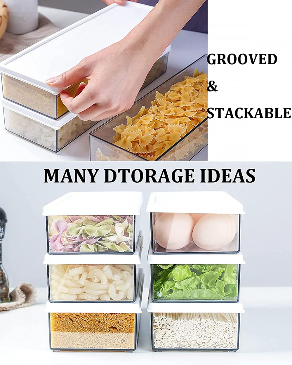 qiuqiu Set of 3 Durable Airtight Pasta Storage Box Spaghetti Jar with Lids Rectangular Stackable Pasta Containers for Pantry Fridge Kitchen Cupboards