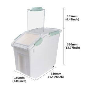 Qiveno Airtight Flour Storage Container 25 lb Rice Storage Container with Wheels Seal Locking Lid, Food Containers with Measuring Cup& Scoop for Flour, Rice, Grain(Cyan)