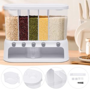 Gdrasuya10 22Lbs Rice and Grain Dispenser, 5-Grid Kitchen Dry Food Container with Airtight Moisture Lid, 1-Click Output Transparent Rice Storage with Measuring Cup for Cereal, Flour, Beans