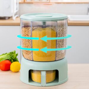 Food Dispenser | 12KG Large Capacity Grain Storage Container | 360° Rotatable | 6 Grid Dry Food Storage Box with Lid | Ideal for All Beans, Barley, Millet, Rice (Green)