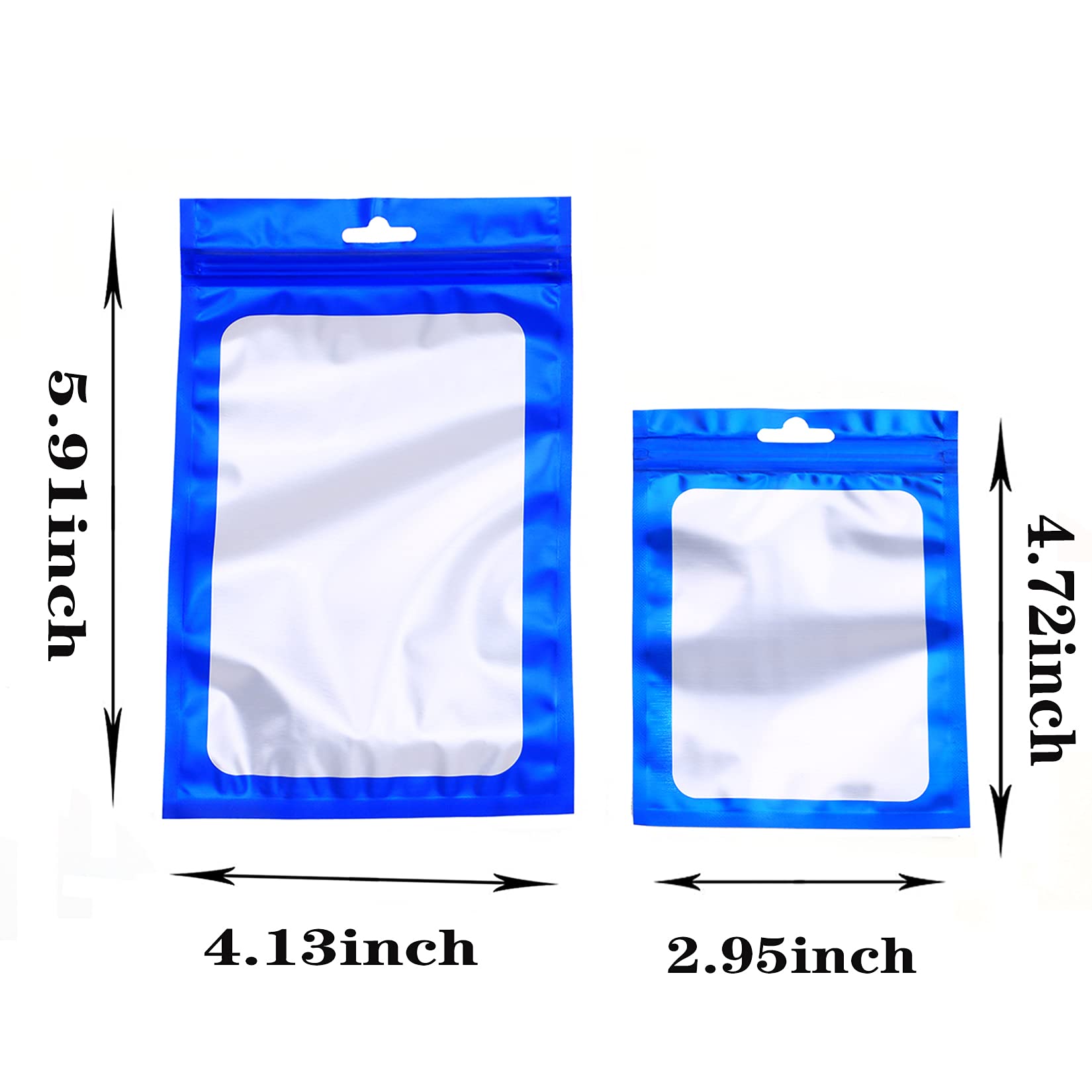 Enudood 50 resealable polyester film bags for storing and packaging party food, jewelry, lip gloss, eyelashes, party supplies, candy (Blue, 2.95 x 4.72 inches and 4.13 x 5.91 inches)