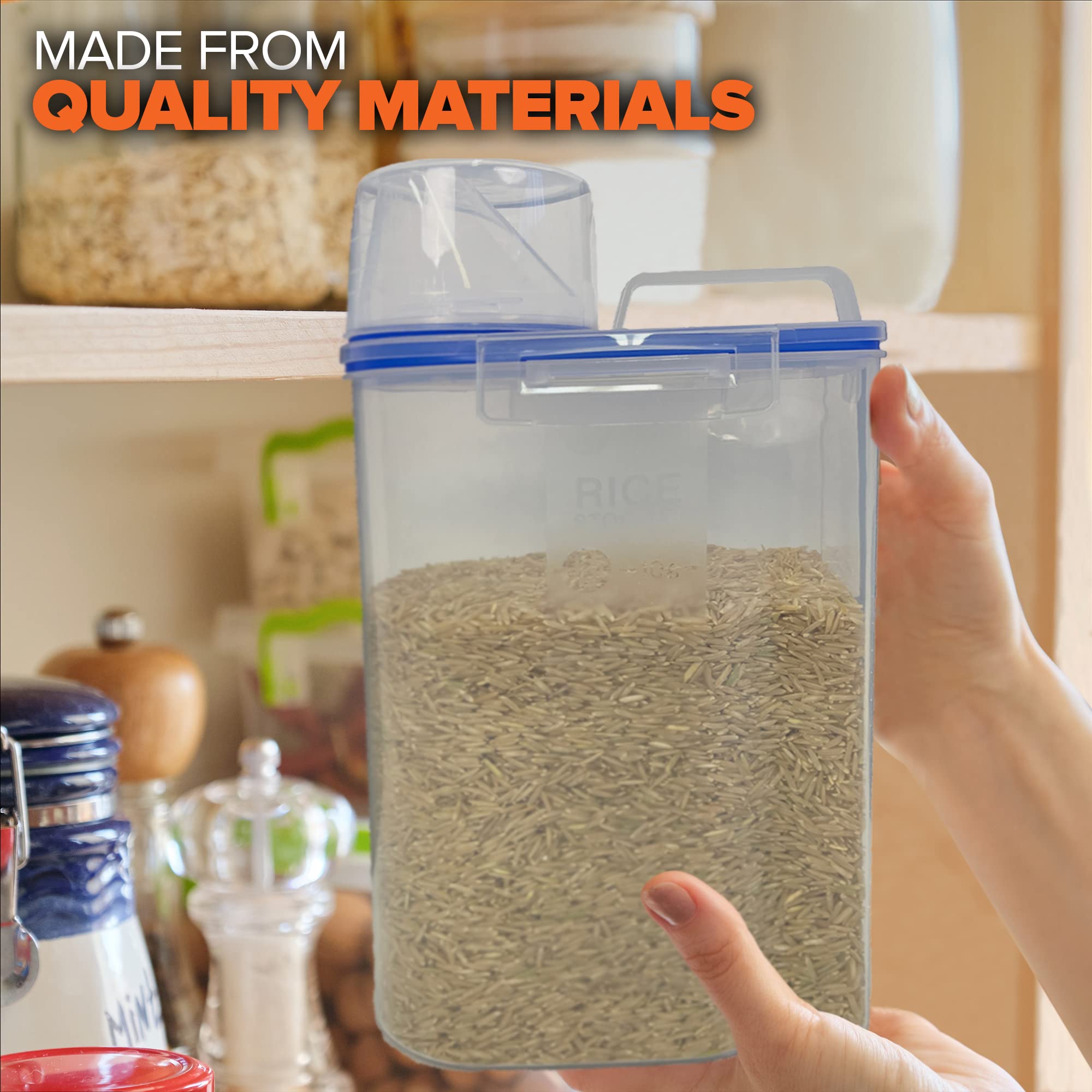 Rice Food Storage Containers Lid Airtight Measuring Cup Container Dry Pour Spout 16 Cups Exultimate