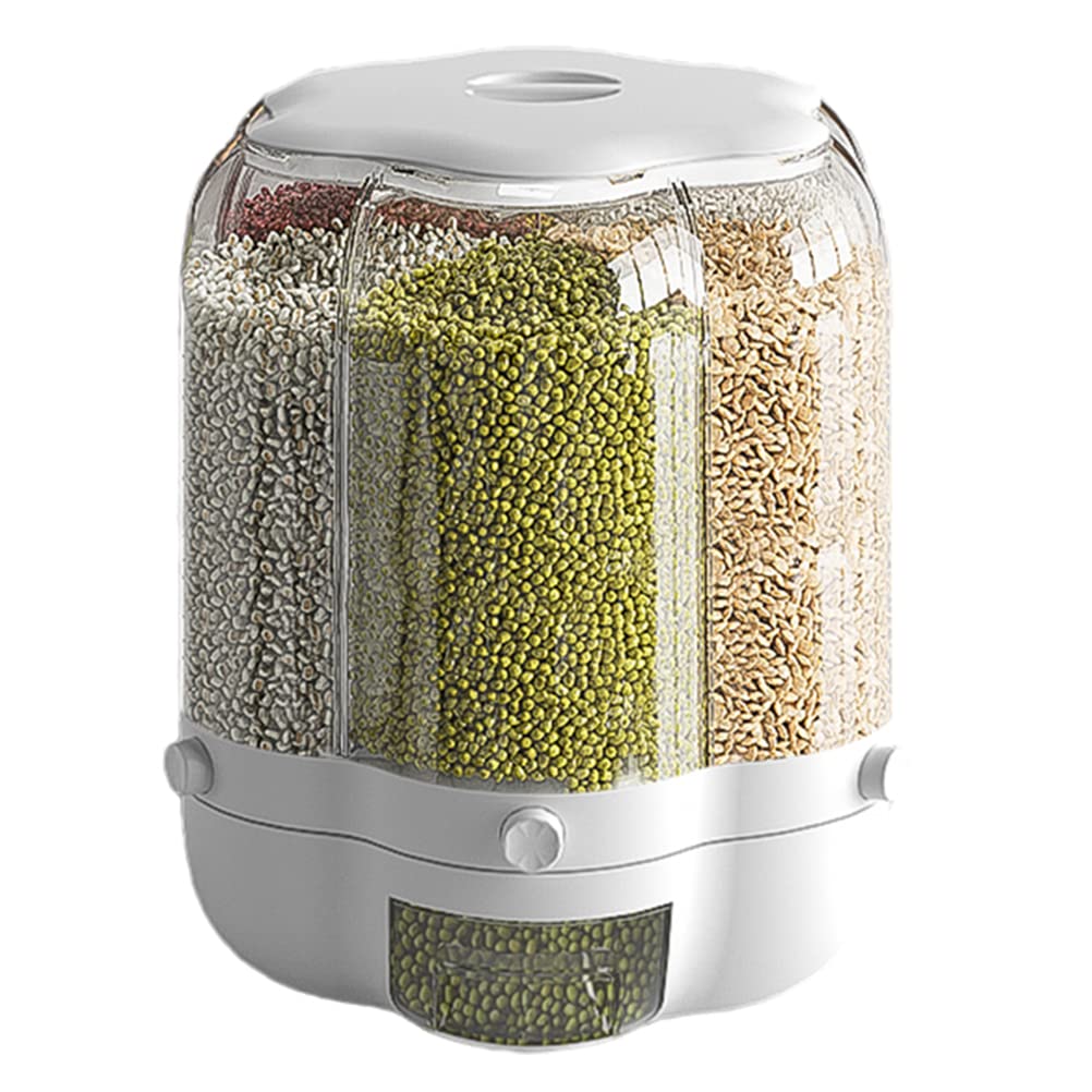 ZSQSM Rotating Rice Dispenser, Rice Dispenser 6 Grid, Rotatable Sealed Grain Food Storage Box, One-Click Rice Output, Rice and Grain Storage Container for Home Kitchen