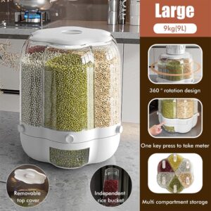 ZSQSM Rotating Rice Dispenser, Rice Dispenser 6 Grid, Rotatable Sealed Grain Food Storage Box, One-Click Rice Output, Rice and Grain Storage Container for Home Kitchen