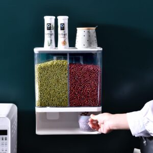 Wall-Mounted Dry Food Dispenser, Transparent Wall-Mounted Single Dry Rice Container Storage Box, with A Sealed lid, for Grain, Rice, Candy, Coffee Beans