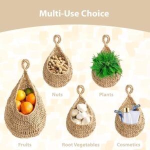 Crandek Boho Jute Hanging Basket - Wicker Hanging Fruit Basket for Fresh Produce Storage, Vegetable Keeper for Potato, Onion Garlic, Plant Holder - Handmade Kitchen Pantry Organizer (3 Size Pack)