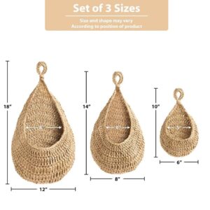 Crandek Boho Jute Hanging Basket - Wicker Hanging Fruit Basket for Fresh Produce Storage, Vegetable Keeper for Potato, Onion Garlic, Plant Holder - Handmade Kitchen Pantry Organizer (3 Size Pack)