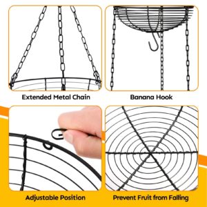 HULISEN 3 Tier Hanging Fruit Basket with Banana Hook, Heavy Duty Wire Hanging Baskets for Kitchen Storage, 35.4 Inch Hanging Vegetable Produce Basket Organizer (Including Installation Bracket)