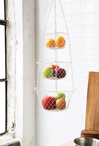 Fox Run White 3-Tier Kitchen Hanging Fruit Baskets, 32 Inches