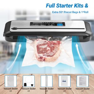 Inkbird Vacuum Sealer Machine Start Kit Including 55 Count 8"x12" Bags & 8"*79' Vacuum Sealer Roll,with Built-in Cutter, Dry & Moist Sealing Modes for Food Storage,Easy Cleaning