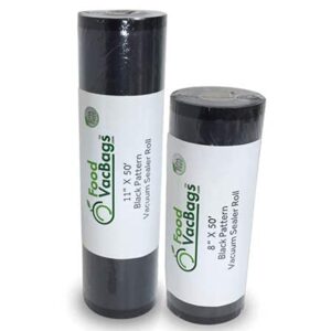 foodvacbags black and clear 11" x 50' & 8" x 50' combo vacuum sealer rolls, bpa free, great for display