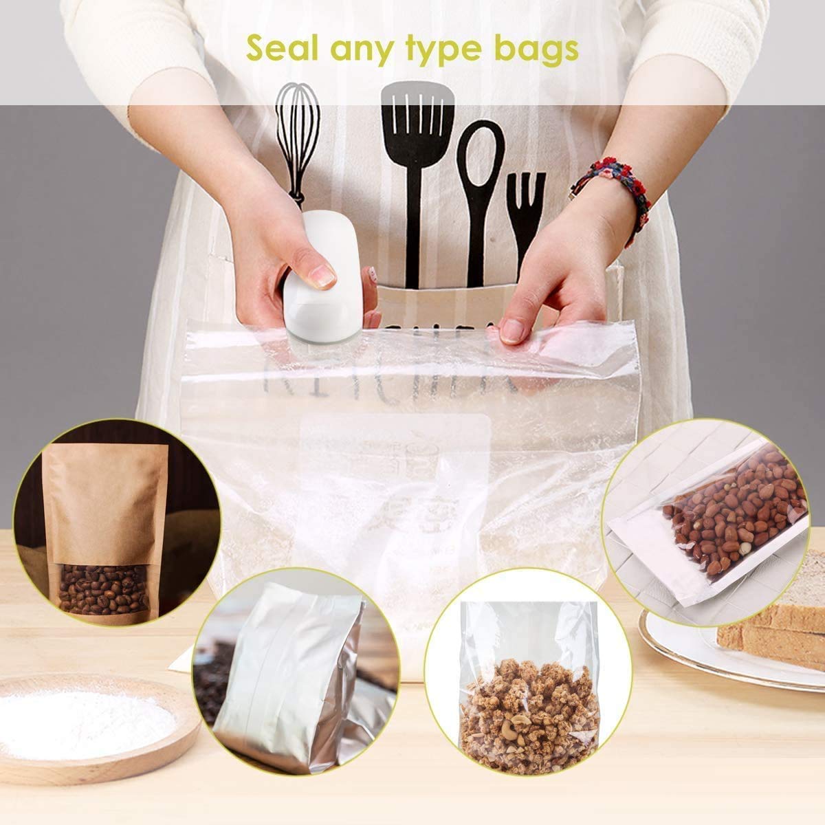 Mini Bag Sealer, Food Bag Heat Sealer Handheld, 2 in 1 Heat Sealer & Cutter Portable Bag Resealer Machine Food Saver for Plastic Bags Storage Snack Cookies Fresh