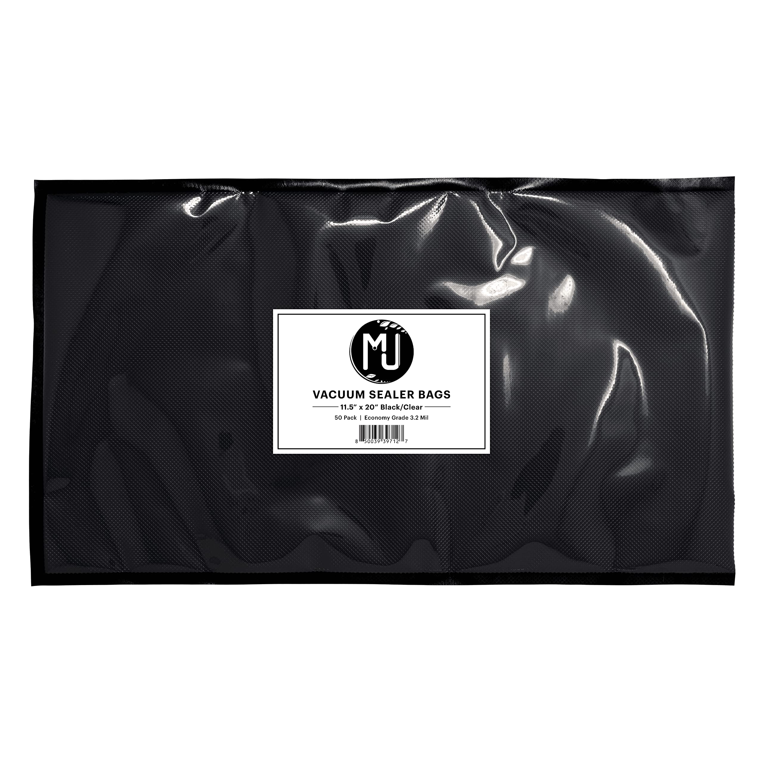 MJ Commercial-Grade Vacuum Sealer Bags for Food Storage, Sous Vide | Case of 500 (11.5" x 20" 3.2 Mil, Black and Clear)