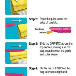 GRIPSTIC Bag Sealer - Reusable Chip Clips, Bag Clips. Patented. Airtight & Waterproof Seal on Food Storage Bags, Kids Snacks & More. Near Zero Waste. 12ct XLarge