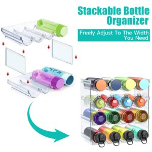 JUJOJB Water Bottle Organizer,16 Bottles Stackable Plastic Clear Water Bottle Cup Holder, Wine Racks for Kitchen Pantry Organization and Storage,Drink/Bottle Storage Stand for Cabinet, Refrigerator