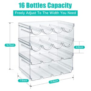 JUJOJB Water Bottle Organizer,16 Bottles Stackable Plastic Clear Water Bottle Cup Holder, Wine Racks for Kitchen Pantry Organization and Storage,Drink/Bottle Storage Stand for Cabinet, Refrigerator