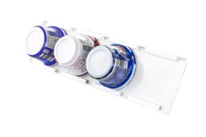 storage theory yogurt fridge organizer - holds up to 4 wide-mouth vegan and greek yogurt cups - peel and stick slider shelf for small refrigerator spaces - 1 pc