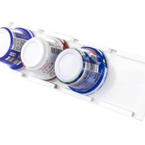 Storage Theory Yogurt Fridge Organizer - Holds up to 4 Wide-Mouth Vegan and Greek Yogurt Cups - Peel and Stick Slider Shelf for Small Refrigerator Spaces - 1 pc