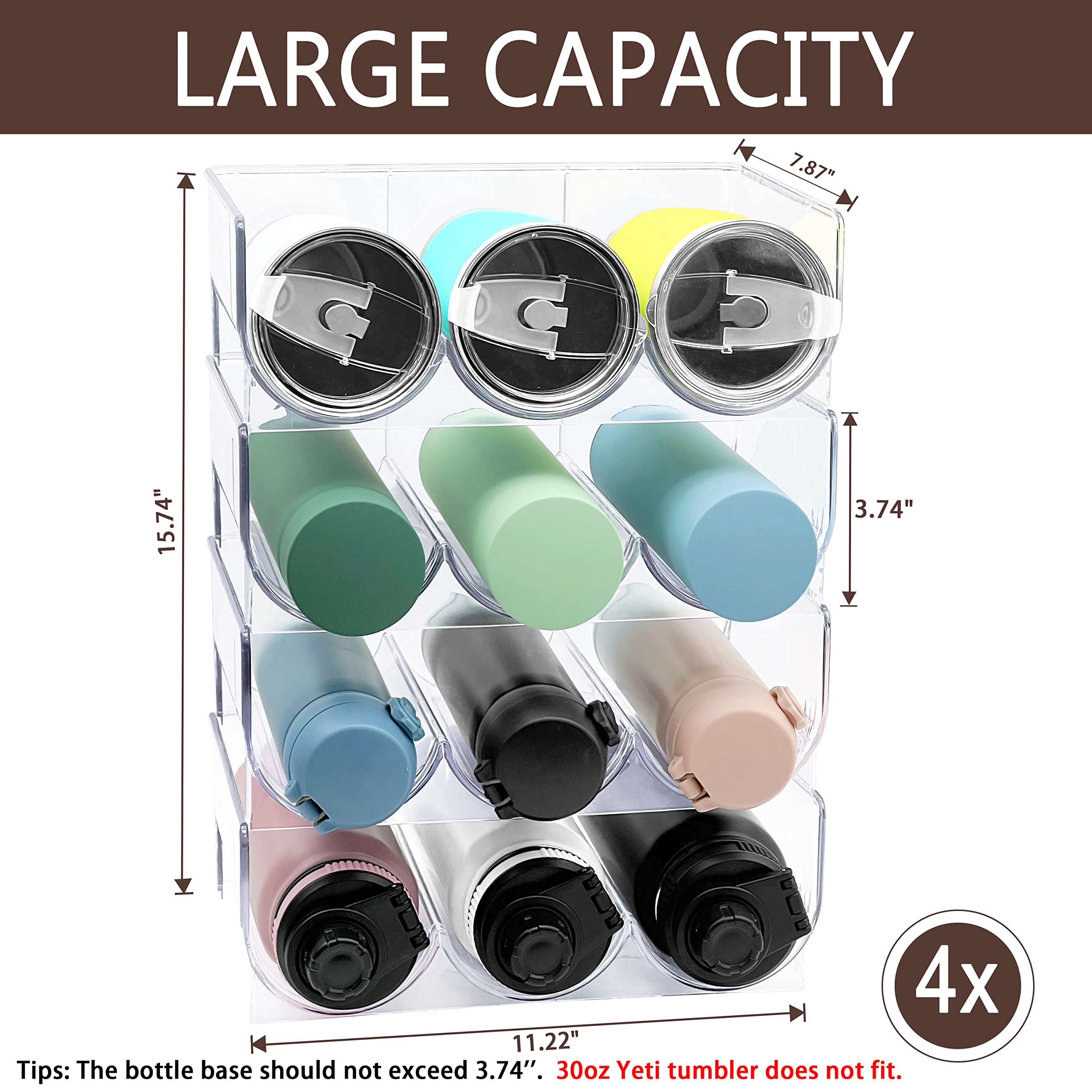 HOMECOR Water Bottle Organizer, Stackable Kitchen Home Pantry Organization and Storage Shelf, Plastic Holder Rack for Cabinet Fridge Flask Tumbler Travel Mug Cup 12-bottle