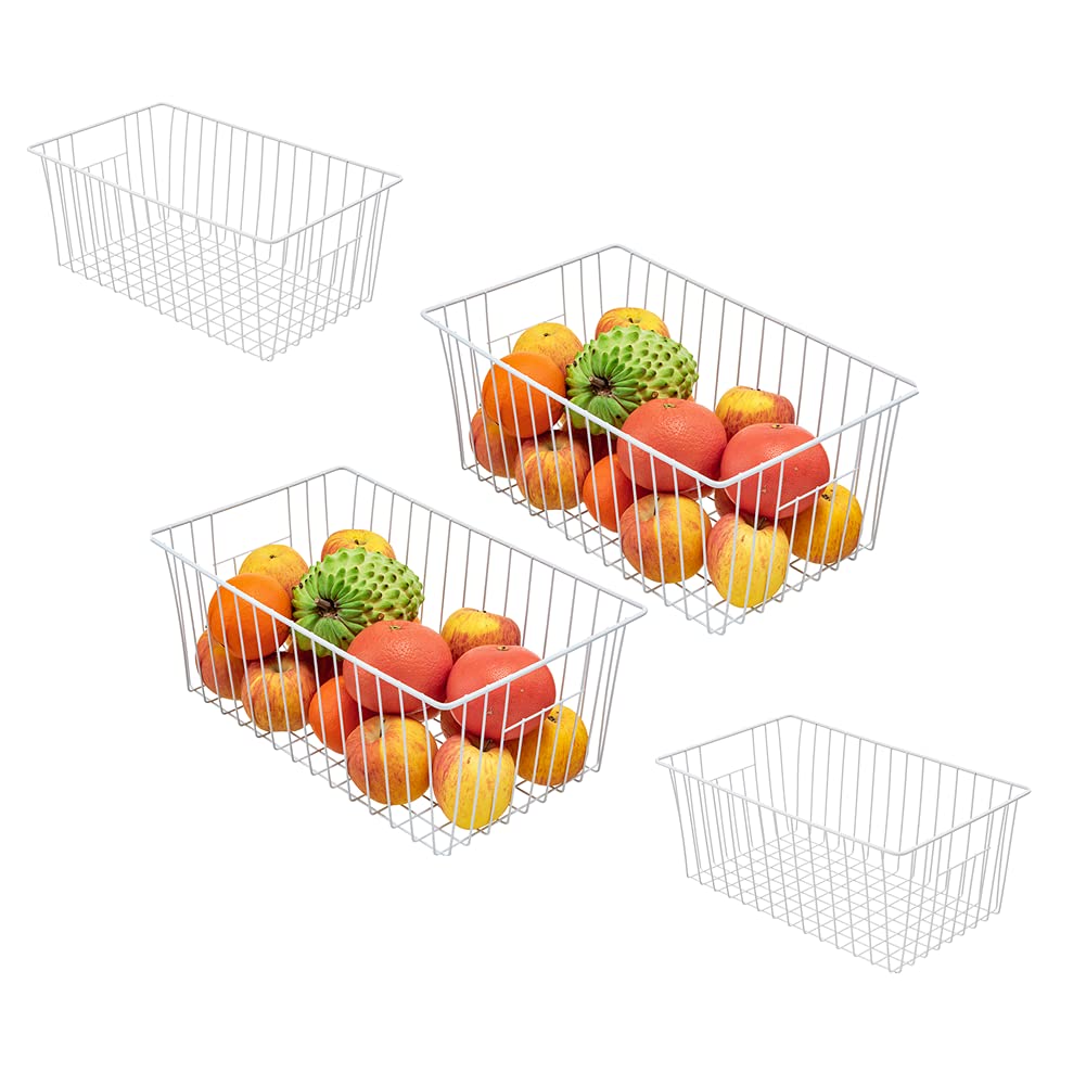 Y.Z.Bros 16inch Freezer Wire Storage Organizer Baskets, Household Refrigerator Bins with Built-in Handles for Cabinet, Pantry, Closet, Bedroom