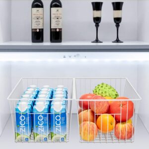 Y.Z.Bros 16inch Freezer Wire Storage Organizer Baskets, Household Refrigerator Bins with Built-in Handles for Cabinet, Pantry, Closet, Bedroom