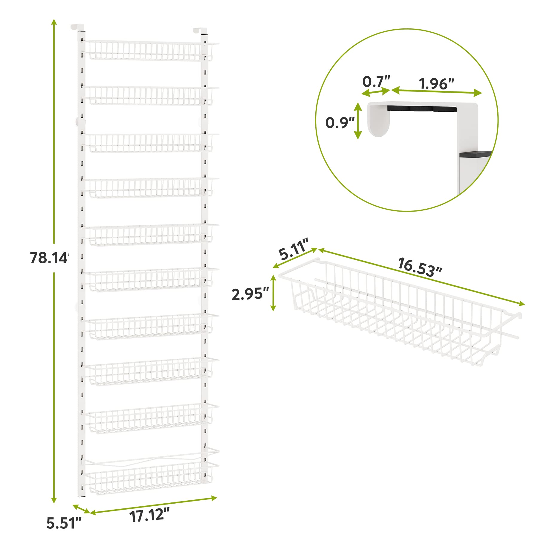 1Easylife Over the Door Pantry Organizer, 10-Tier Adjustable Baskets Pantry Organization, Metal Door Shelf with Detachable Frame, Space Saving Hanging Spice Rack for Kitchen Pantry Bathroom, Off White