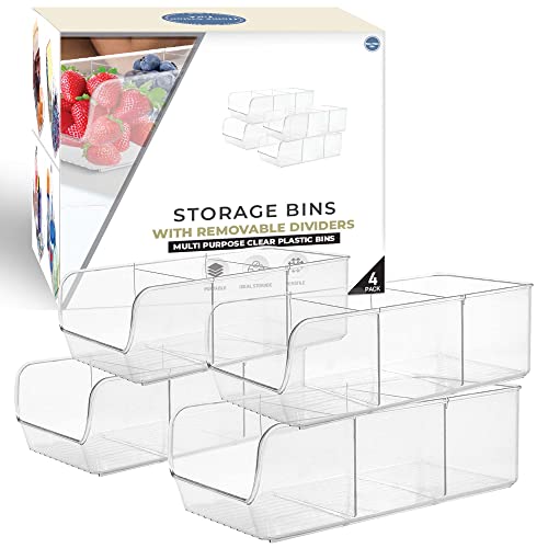 Home Vision USA 4 Pack Pantry Organization and Storage - Plastic Storage Bins - Stackable Storage Bins for Fridge, Cabinets - Organizers With Removable Dividers for Kitchen, Cabinets, Snacks