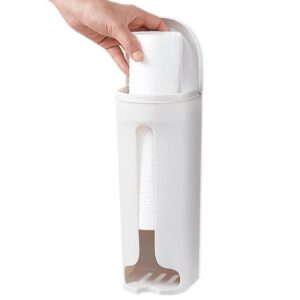 baooofu plastic bag holder wall mount, trash bag dispenser roll holder kitchen under sink, grocery bags storage hanging over cabinet door bag saver, 27.5cm x 10cm x 10cm (white)