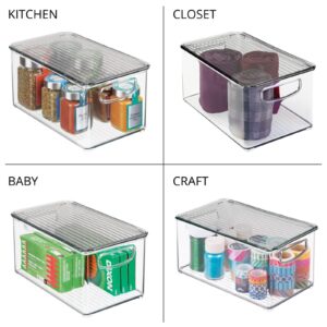 mDesign Plastic Deep Storage Bin Box Container with Lid and Built-In Handles - Organization for Fruit, Snacks, or Food in Kitchen Pantry, Cabinet, Cupboard, Ligne Collection, 4 Pack, Clear/Smoke Gray