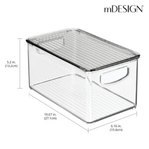 mDesign Plastic Deep Storage Bin Box Container with Lid and Built-In Handles - Organization for Fruit, Snacks, or Food in Kitchen Pantry, Cabinet, Cupboard, Ligne Collection, 4 Pack, Clear/Smoke Gray