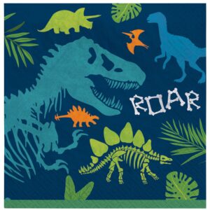 dino-mite birthday beverage napkins - 5" x 5" | multicolor & fun design party supplies, perfect for kids' themed parties & celebrations - pack of 16