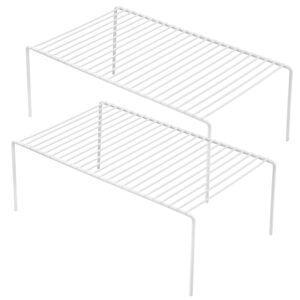 gedlire kitchen cabinet shelf organizer set of 2, large (15.7 x 9.4 inch) metal wire pantry storage shelves, dish plate racks for cabinets, freezer, counter, cupboard organizers and storage, white