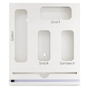 acrylic bag organizer w/ 4 non-slip pads - glossy acrylic storage bag organizer - thick bag holder compatible w/ gallon, sandwich, snack & quart bags - acrylic baggie organizer for kitchen drawer