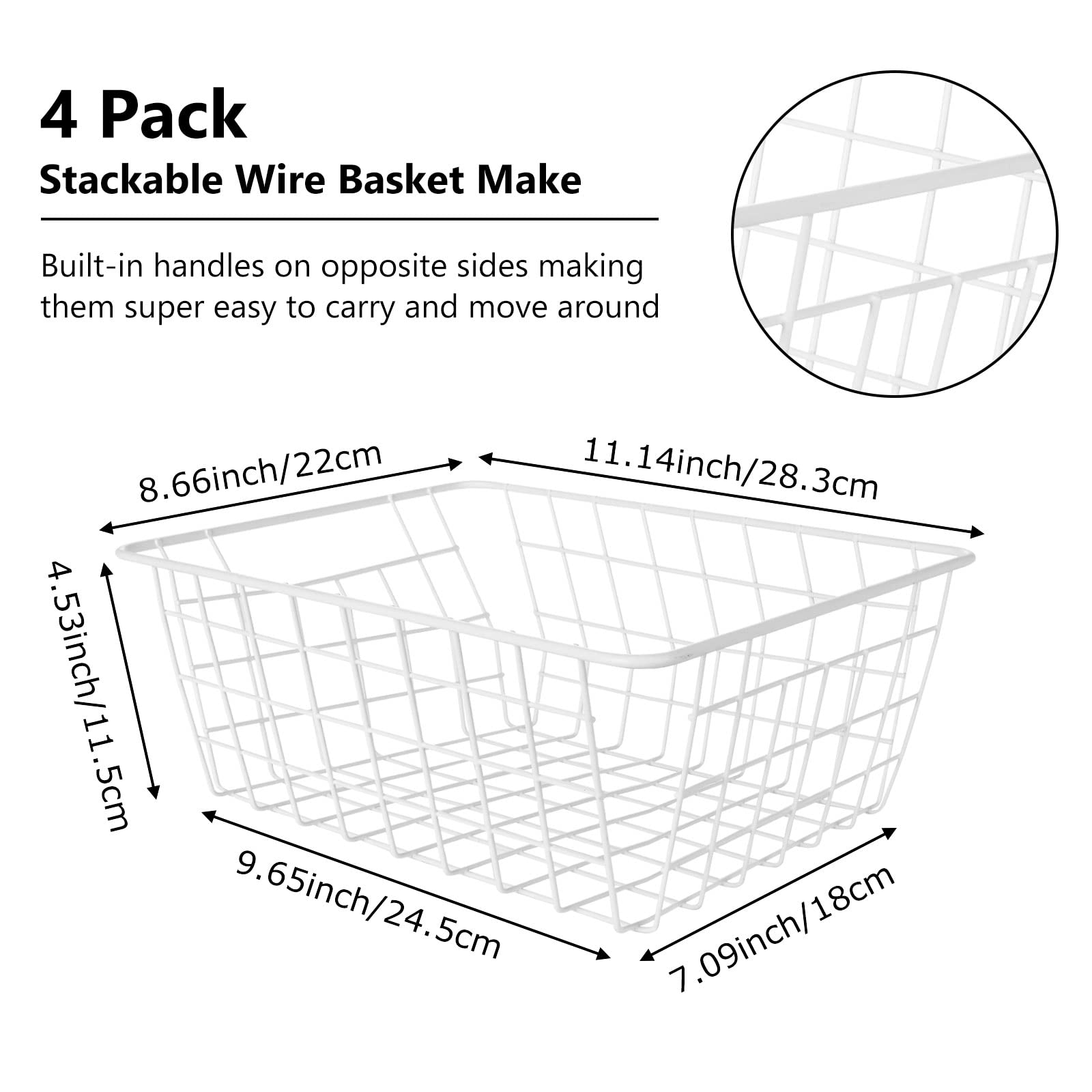 4 Pack Deep Freezer Organizer Bins Stackable Wire Basket for Organizing Metal Wire Storage Baskets for Pantry, Freezer baskets for Chest Freezer, Upright Freezer