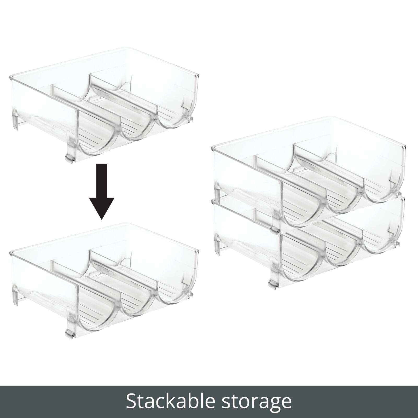 mDesign Stackable Plastic 3 Bottle Refrigerator Wine Rack - Kitchen Storage Organizer for Champagne, Wine or Water Bottles - Stacking Wine Organizer for Fridge - Ligne Collection - 4 Pack - Clear