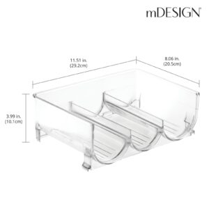 mDesign Stackable Plastic 3 Bottle Refrigerator Wine Rack - Kitchen Storage Organizer for Champagne, Wine or Water Bottles - Stacking Wine Organizer for Fridge - Ligne Collection - 4 Pack - Clear