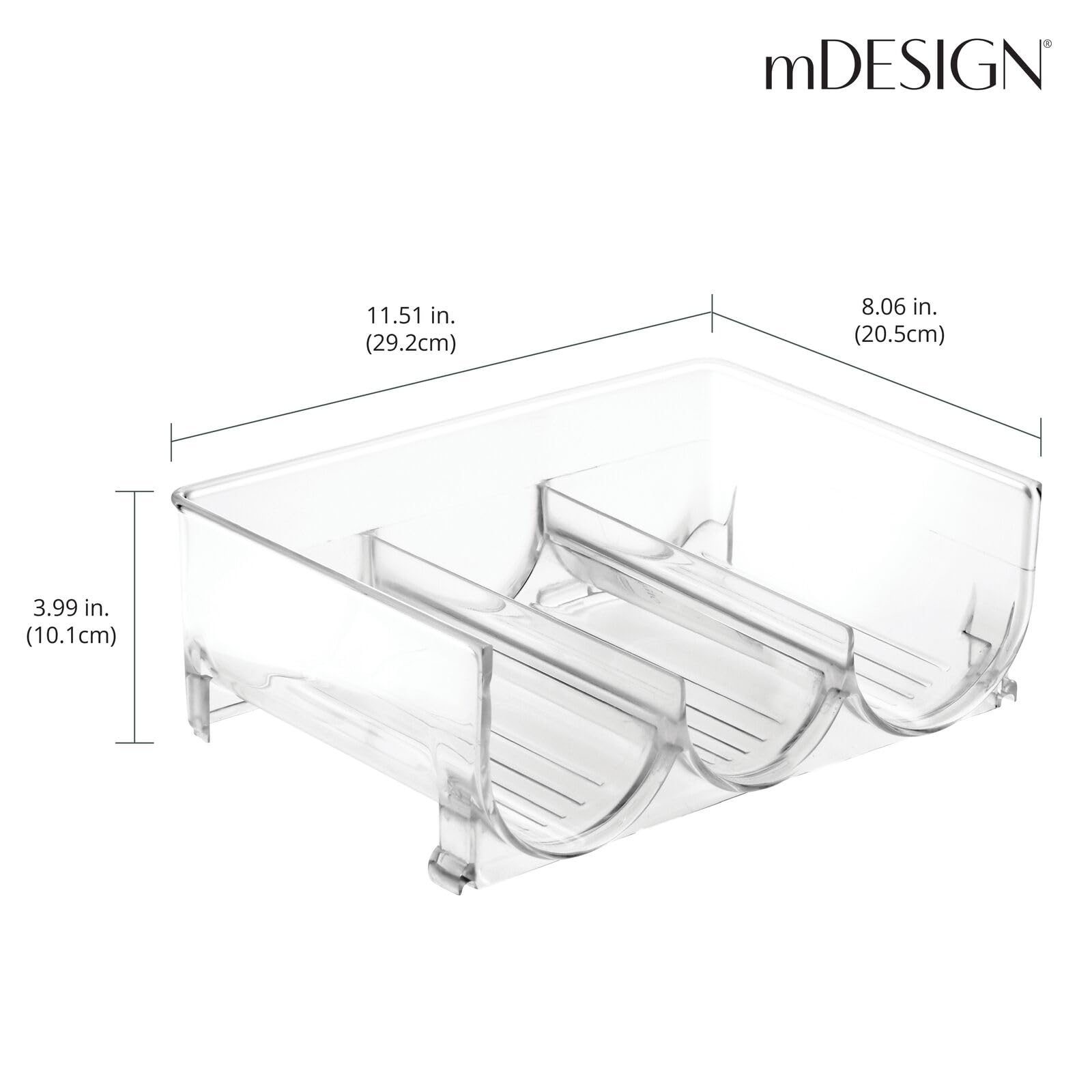 mDesign Stackable Plastic 3 Bottle Refrigerator Wine Rack - Kitchen Storage Organizer for Champagne, Wine or Water Bottles - Stacking Wine Organizer for Fridge - Ligne Collection - 4 Pack - Clear