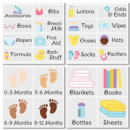 mDesign Home Organization Labels, Preprinted Label Stickers for Nursery/Playroom Storage and Cleaning, Household Organizing for Jars, Canisters, Containers, Bins, or Boxes, 24 Count, Clear/Black/Image