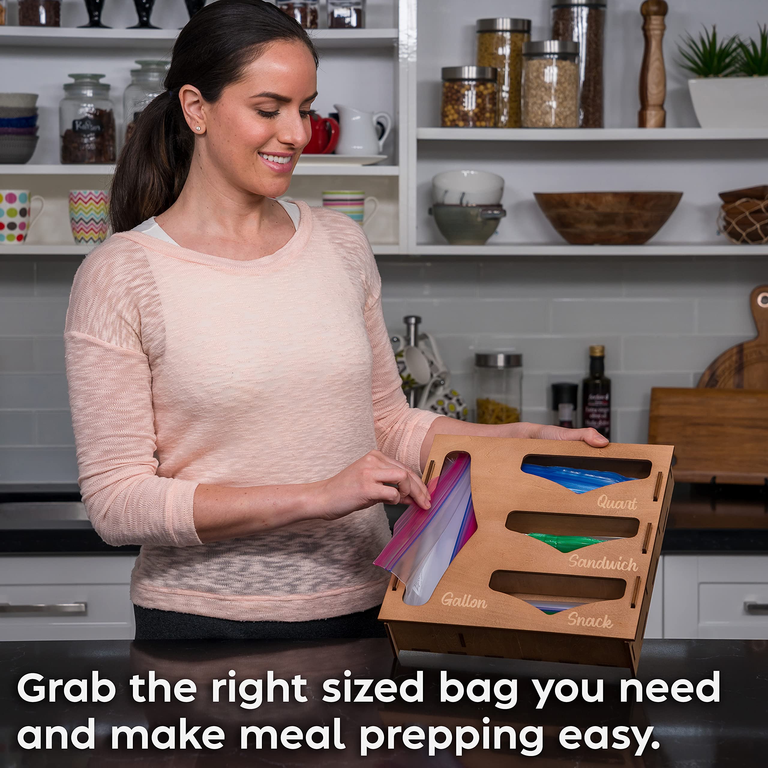 Decozion Ziplock Bag Storage Organizer - Food Kitchen Drawer Zip Lock Container Sandwich Bag, Plastic Baggie Dispenser for & Cabinet