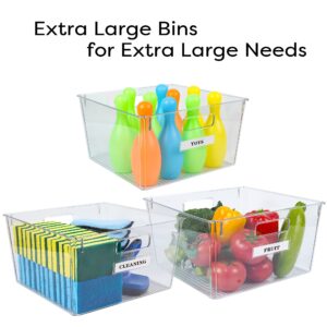 Ezee space Clear Plastic Storage Bins - 3-Pack XL: Acrylic Storage Containers for Kitchen, Home, Office, and Bathroom - 12X12 X7 In. Freezer and Pantry bins for organizing