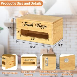 Trash Bag Holder for Kitchen Organizers and Storage, Bamboo Farmhouse Plastic Bag Holder Wall Mounted, Trash Bag Dispenser for Kitchen Countertop, Cabinet, Under Sink, Laundry Room Organization